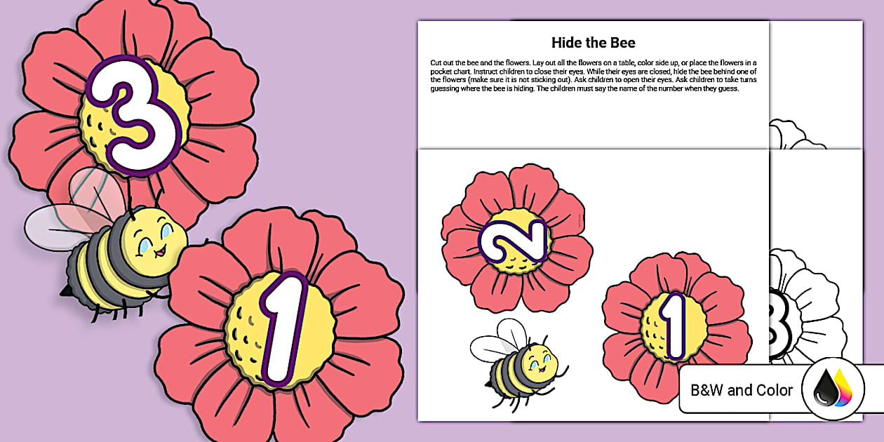 Hide the Bee Number Recognition 1-20 Worksheet for PK-K