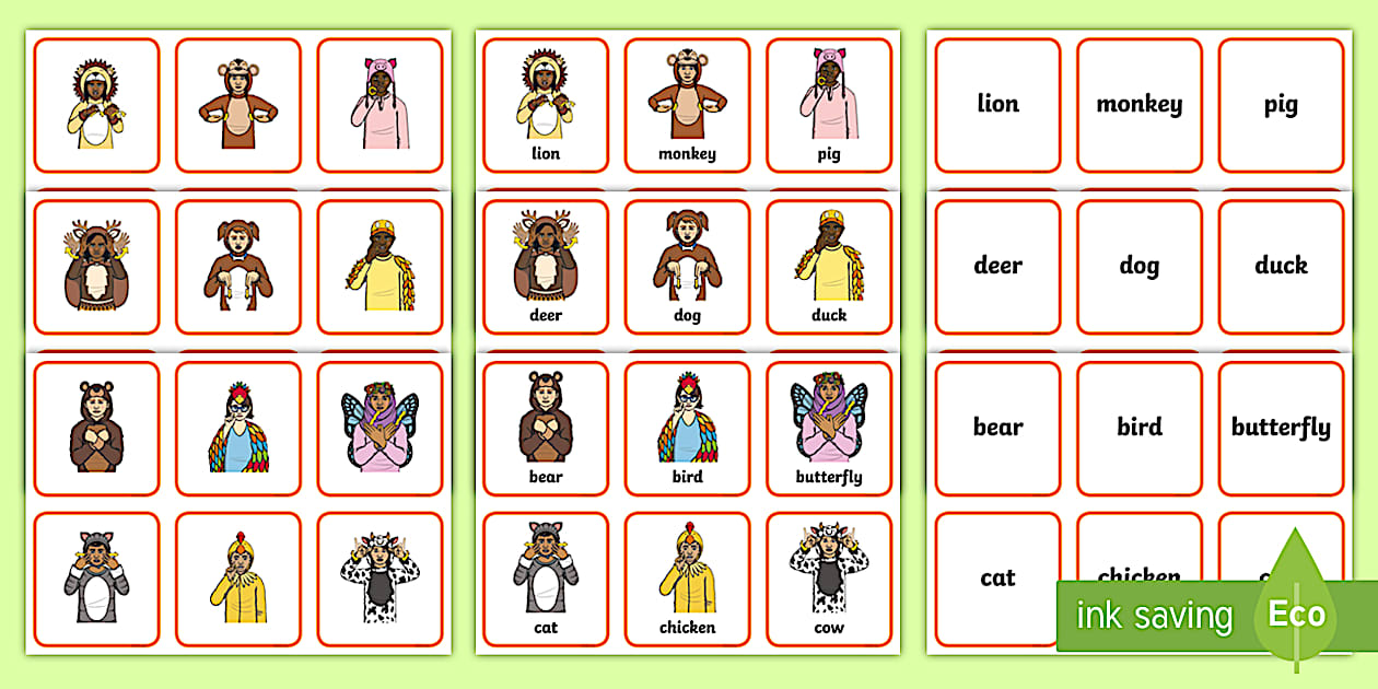 British Sign Language (BSL) Animals Matching Cards - Twinkl