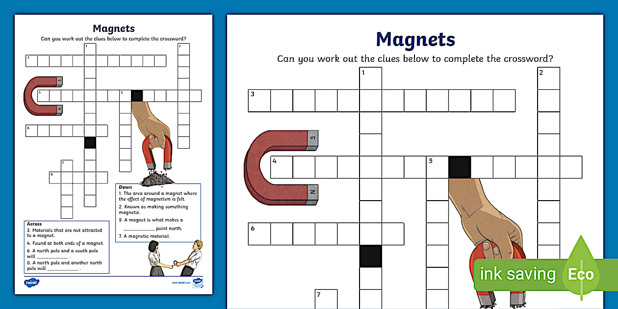 Magnets Crossword Puzzle Answers | Twinkl | KS1 | Science