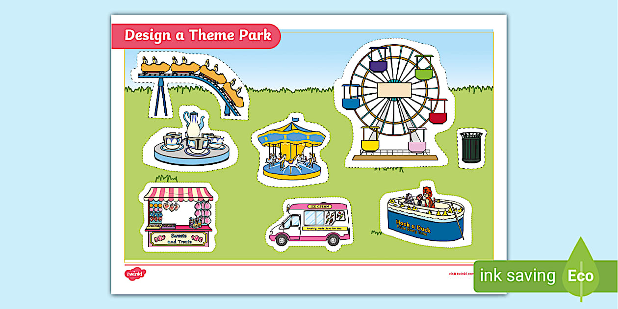 Design a Theme Park Cutting Skills Worksheet - EYFS - Twinkl