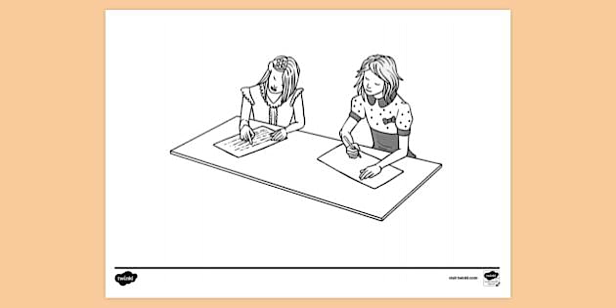 Children Working at a Desk Colouring Sheet | Twinkl - Twinkl