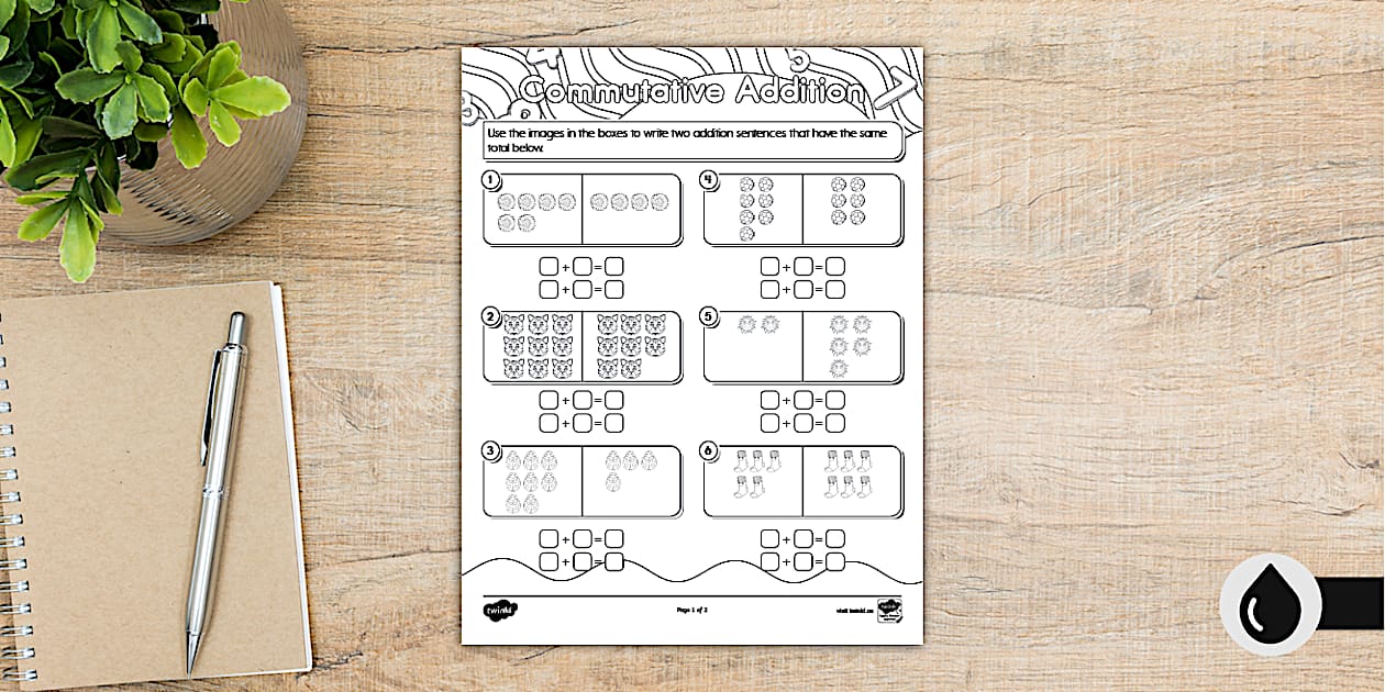 Commutative Addition Worksheet 3 (teacher made) - Twinkl