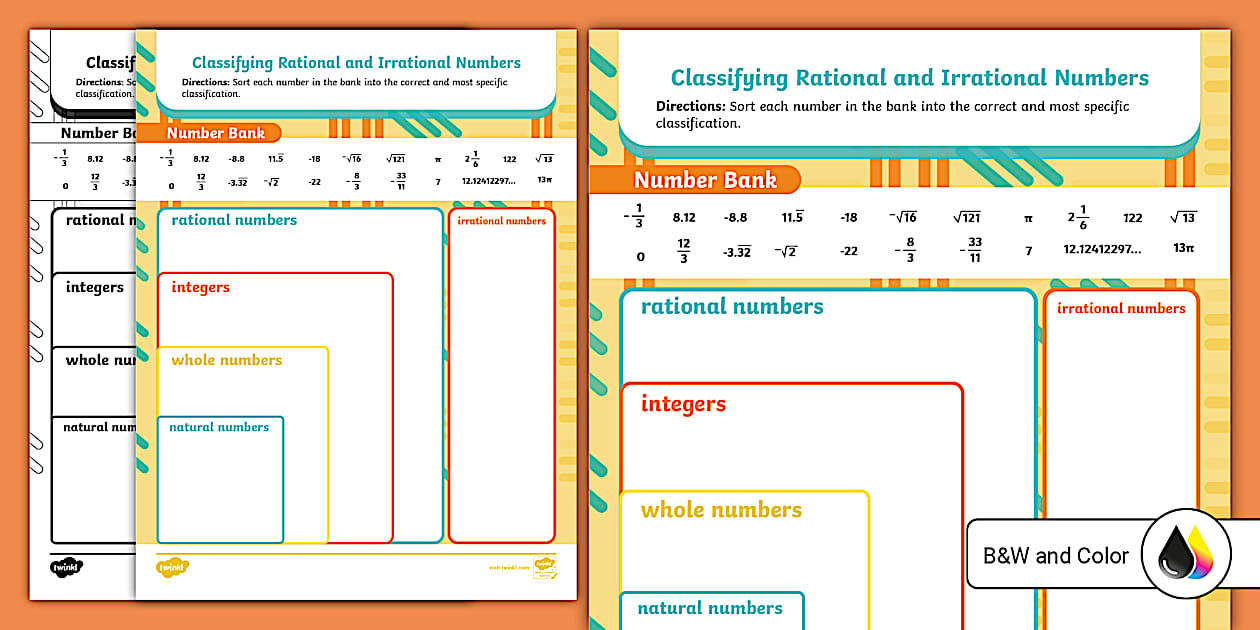 Eighth Grade Classifying Rational and Irrational Numbers Sorting Worksheet