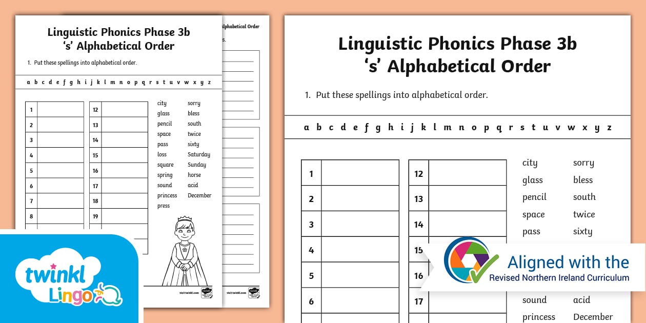Linguistic Phonics Phase 3b 's' Alphabetical Order