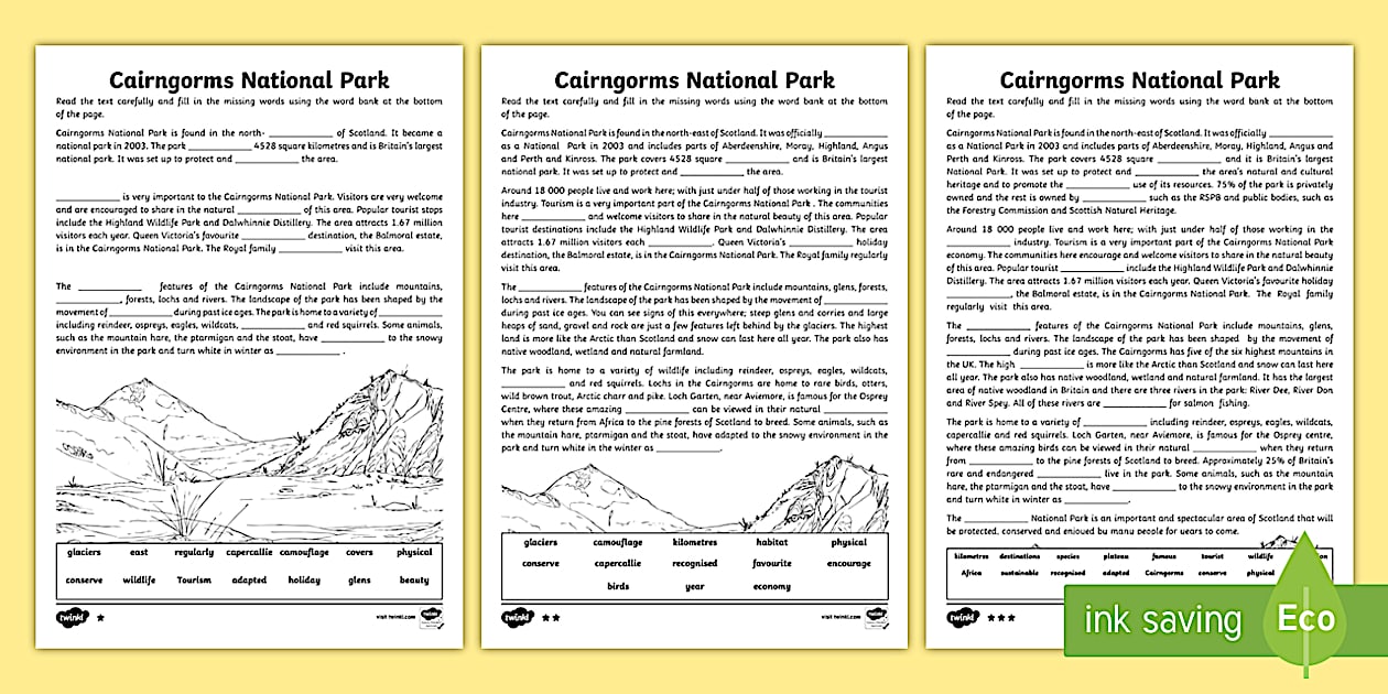 The Cairngorms Activity - Cloze Passage | Twinkl - Twinkl