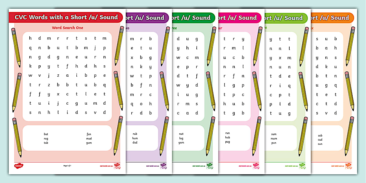 CVC Words with Short /u/ Word Search Pack ∣ F-2 Literacy