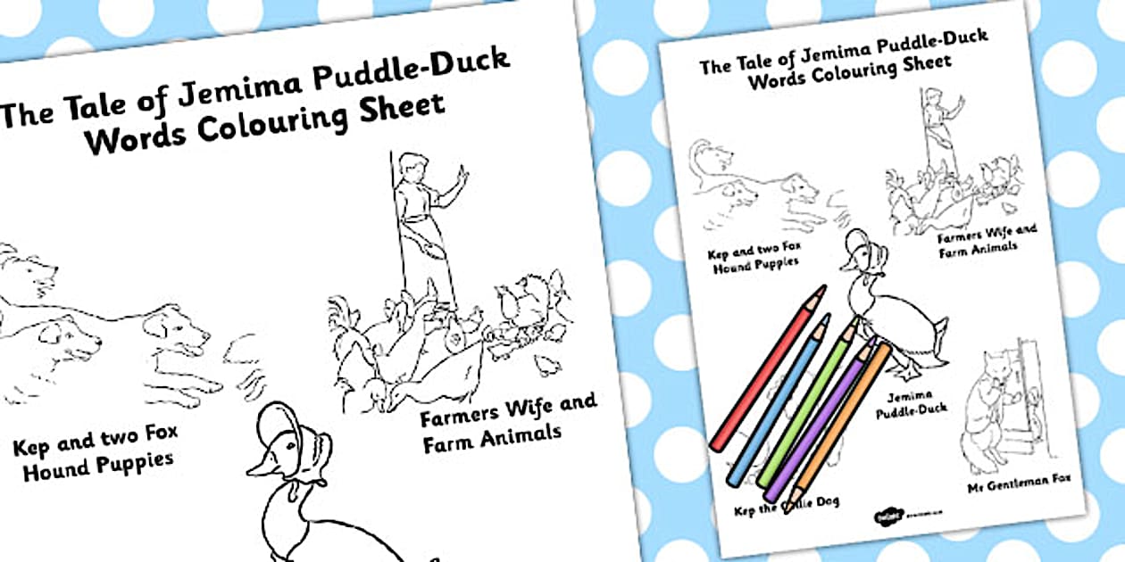 Cursive The Tale of Jemima Puddle-Duck Words Colouring Sheet (Beatrix ...
