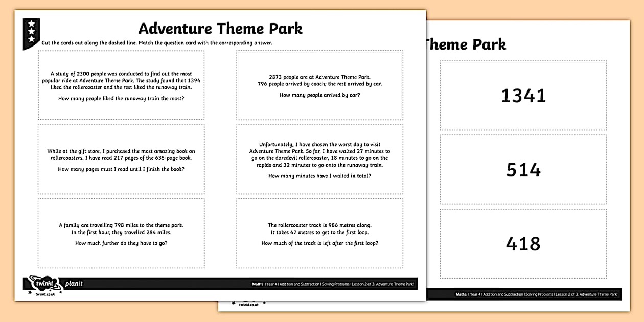 LKS2 Addition and Subtraction Word Problem Matching Game - Number