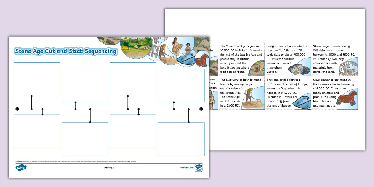 KS2 Stone Age Cut and Stick Sequencing Activity - Twinkl