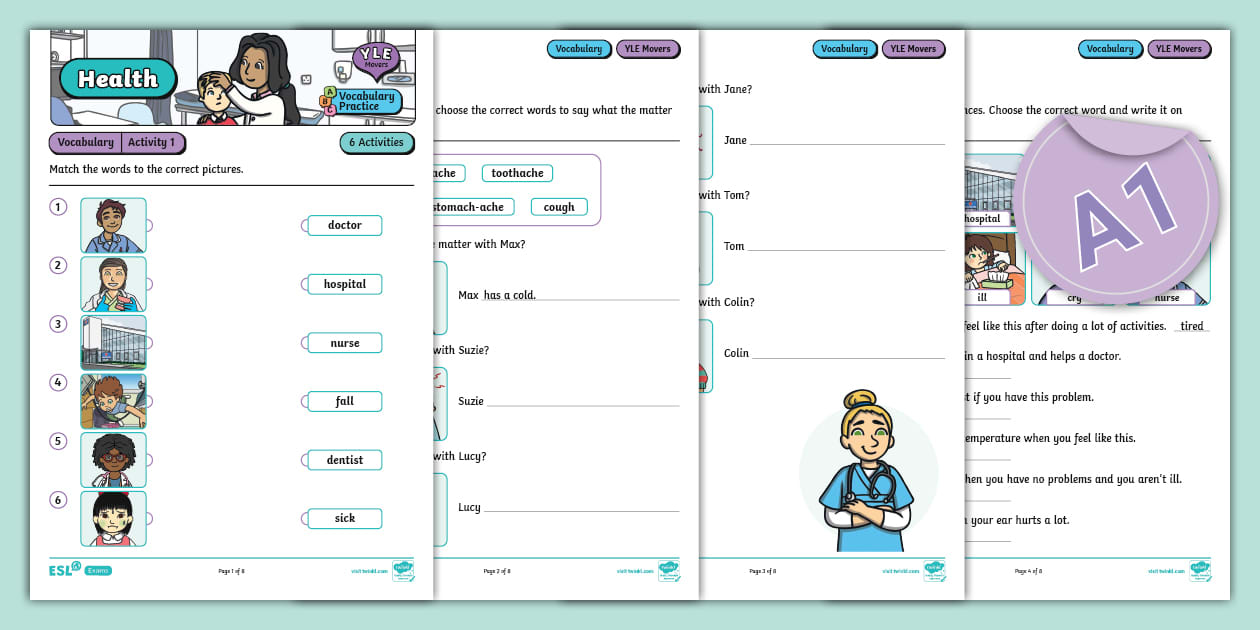 YLE Movers - Vocabulary Activity Sheet (Health) - Twinkl