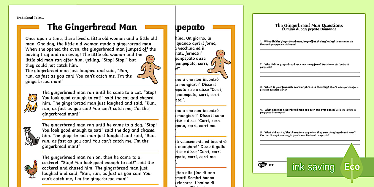 Higher Ability The Ginger Bread Man Reading Comprehension Activity - US
