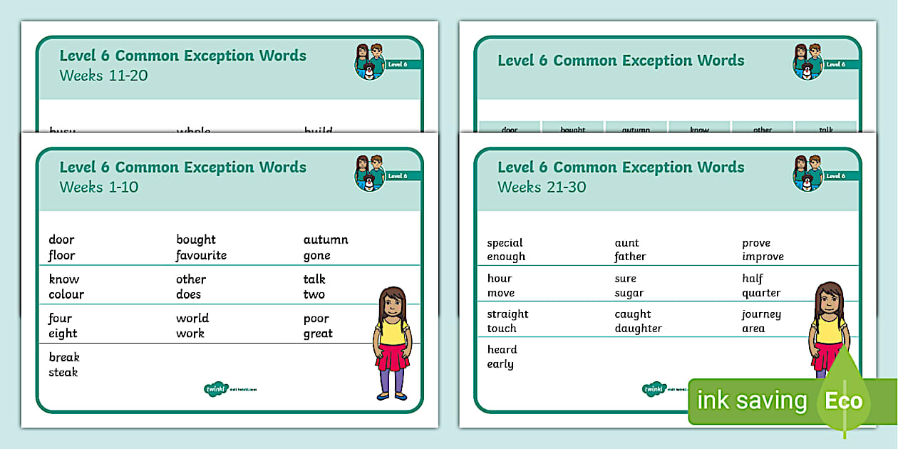 Level 6 Common Exception Words Mat (teacher made) - Twinkl