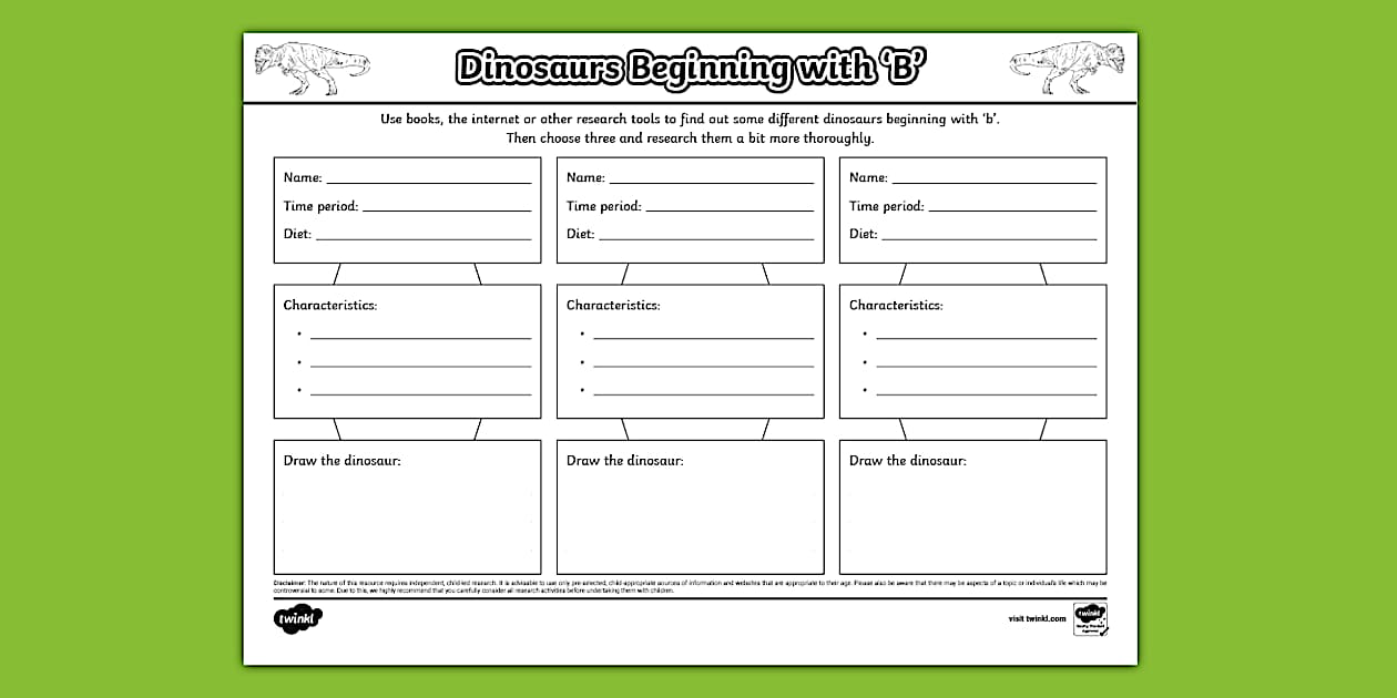 Dinosaur Names Starting with 'B' Research Activity