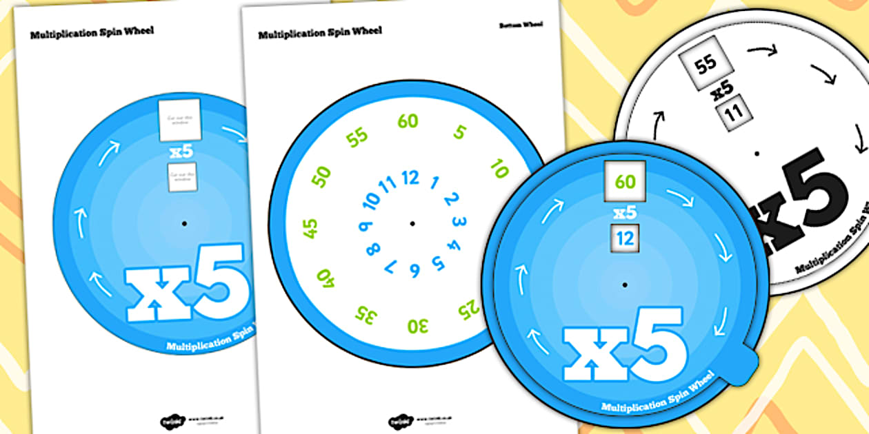 Black and White Multiplication Spin Wheel 5 (teacher made)