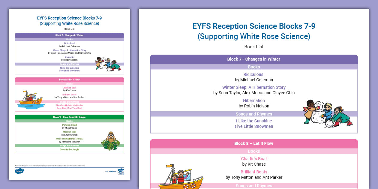 EYFS Science Book List Blocks 7-9 Support White Rose Science