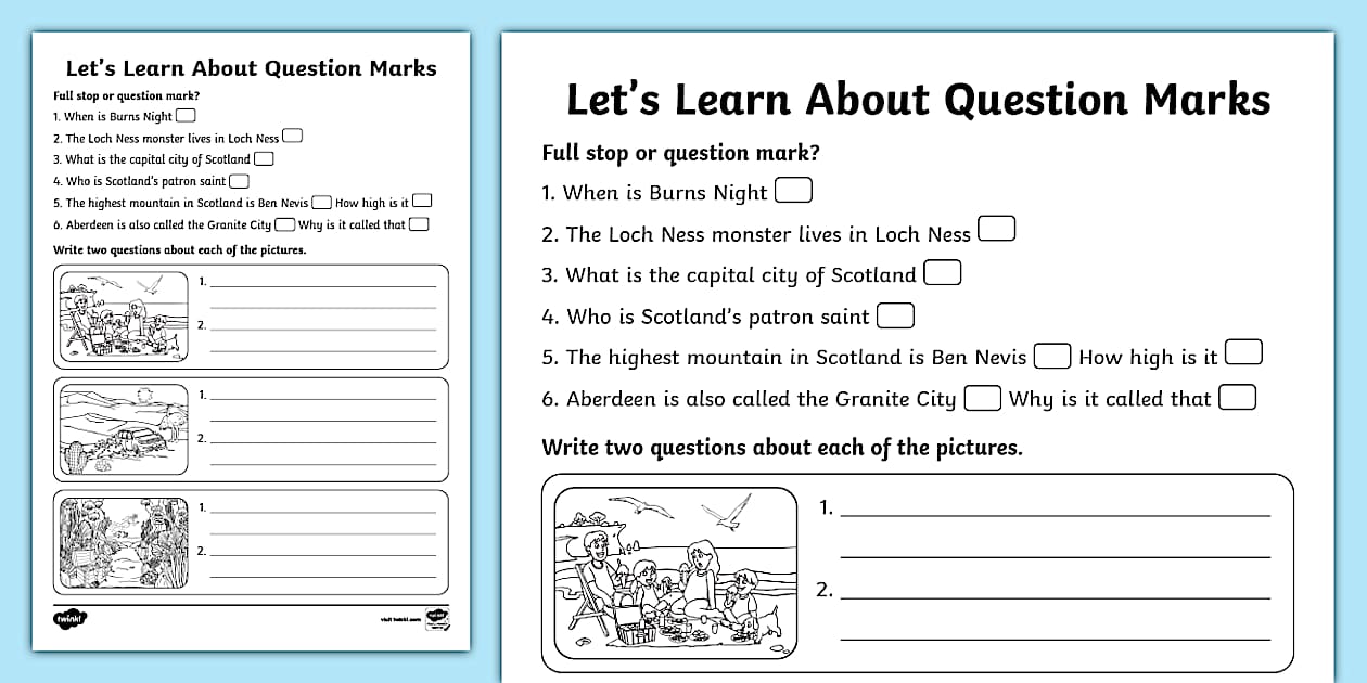 All About Question Marks Activity Sheet (Teacher-Made)