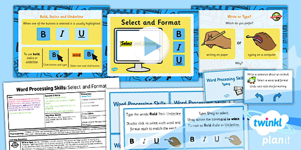 Computing Microsoft Word Processing Skills Select And Format Year 1