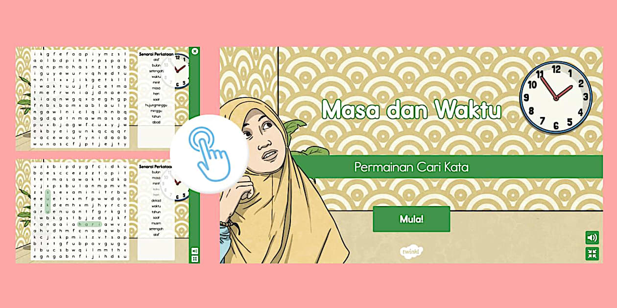 Permainan Interaktif Cari Kata - Masa dan Waktu - Twinkl