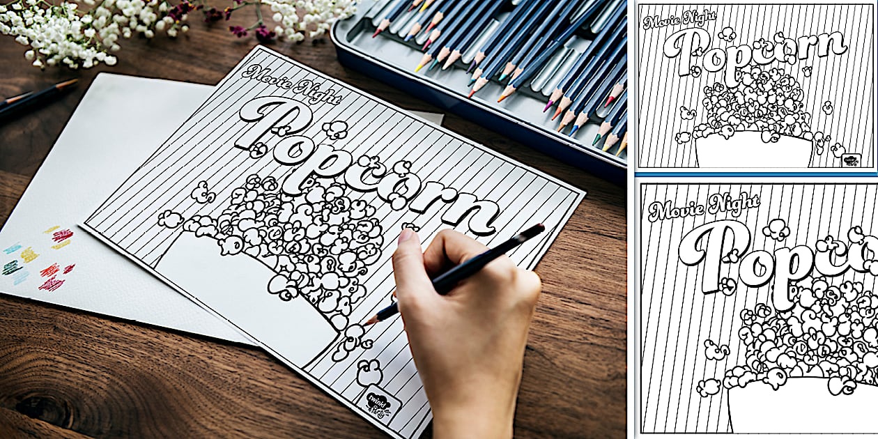 Movie Popcorn Colouring Page | Twinkl Party - Twinkl