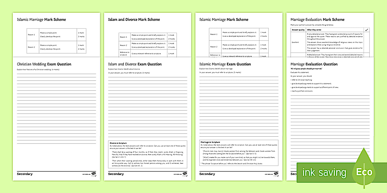 Editable Marriage and Divorce Exam Questions Pack - Twinkl
