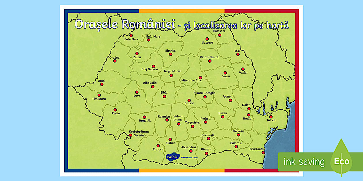 Orașele României - Hartă | Planșă A4 - Twinkl România
