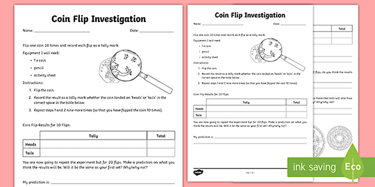 QLD Coin Toss Probability Investigation Worksheet - Twinkl