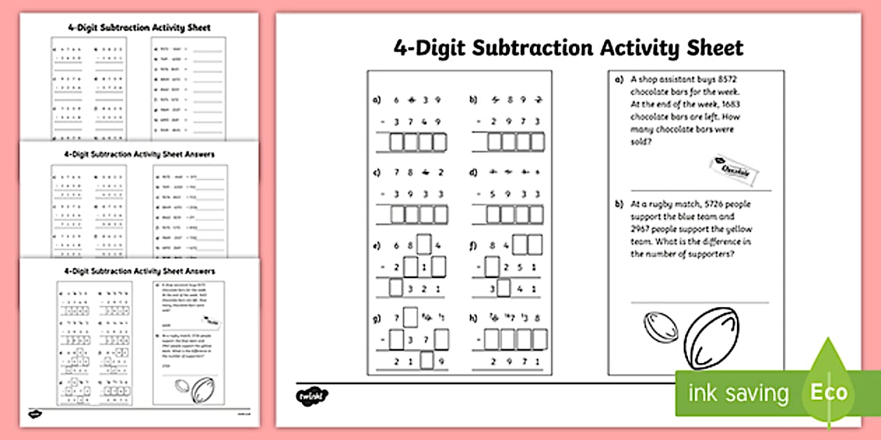 4-Digit Number Subtraction Worksheet (teacher made) - Twinkl
