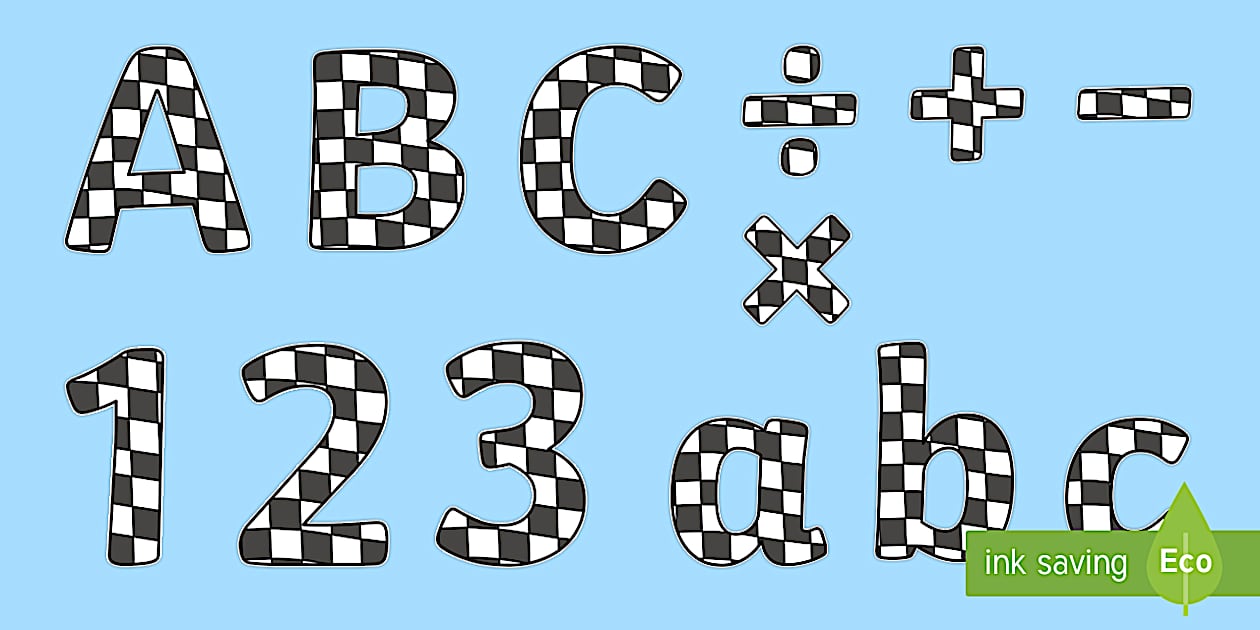Editable Checkered Flag Bulletin Board Letters and Numbers Pack