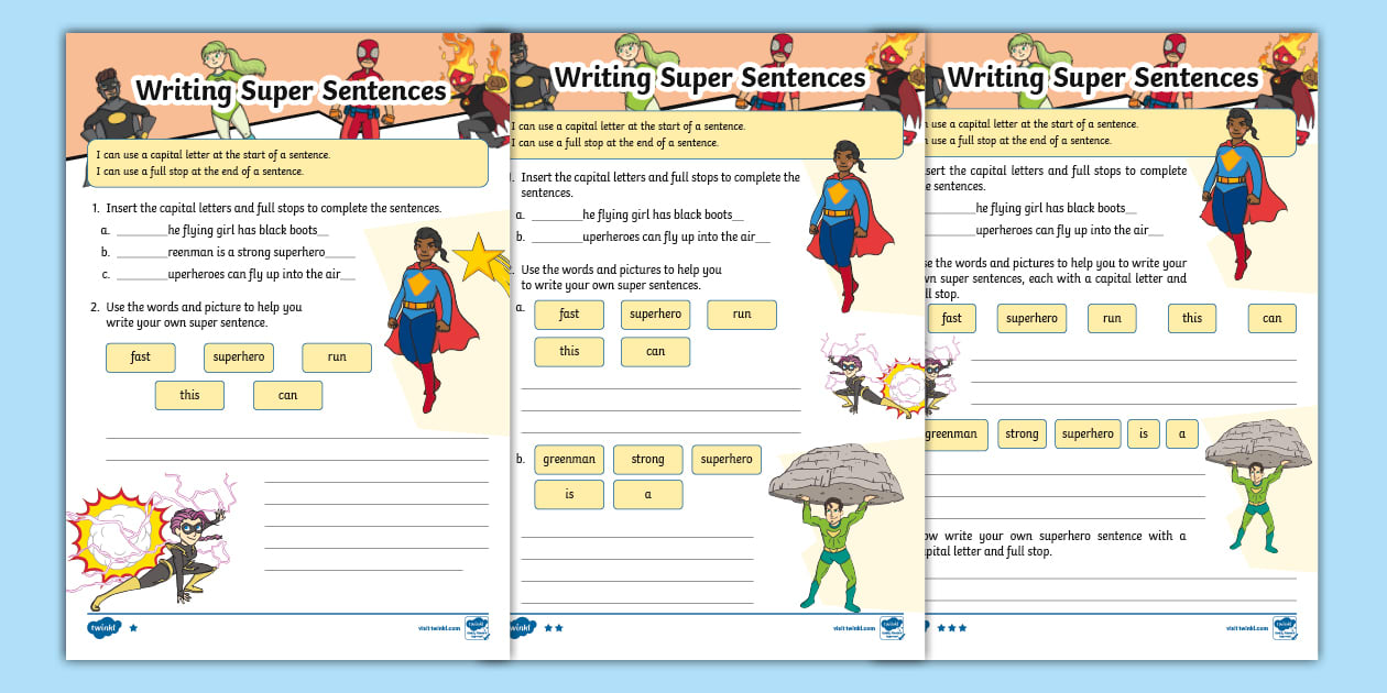 Writing Super Sentences Differentiated Worksheet - Twinkl
