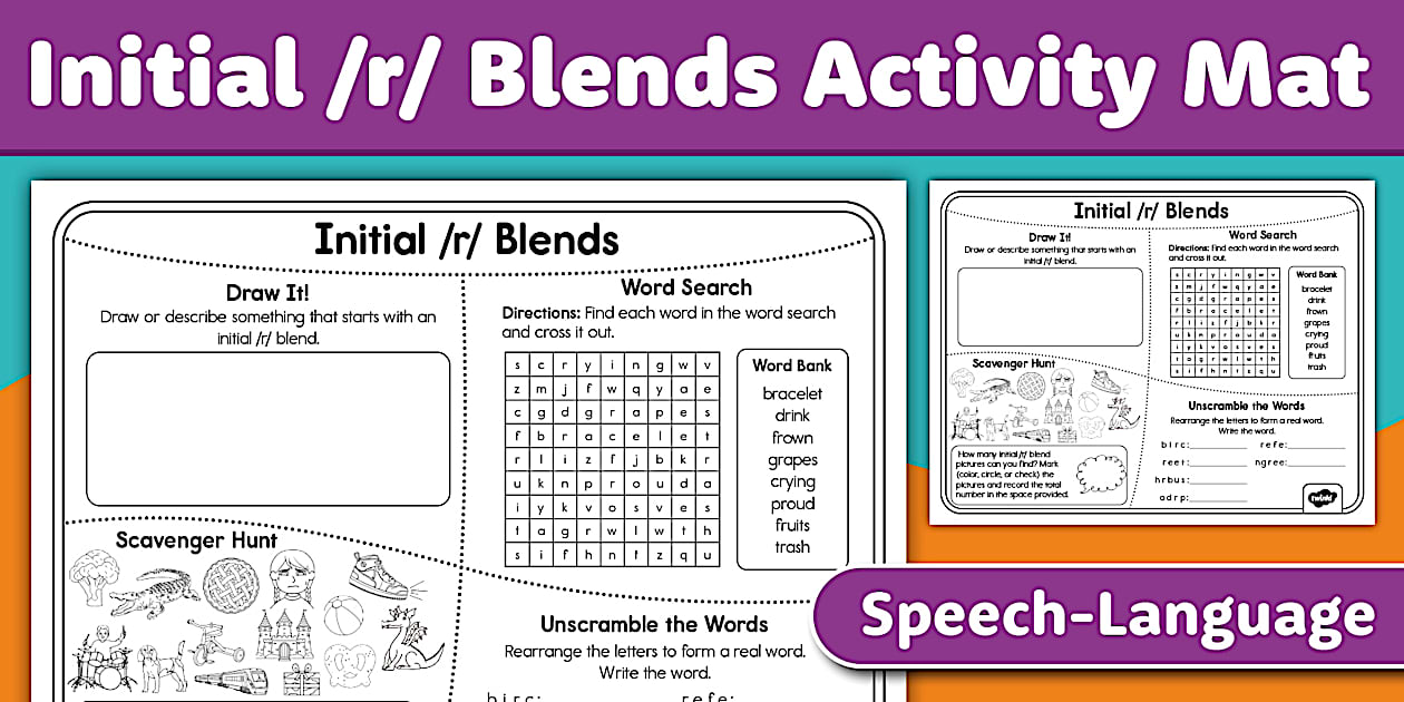 Initial /r/ Blends Carryover Practice Activity Mat for SLP