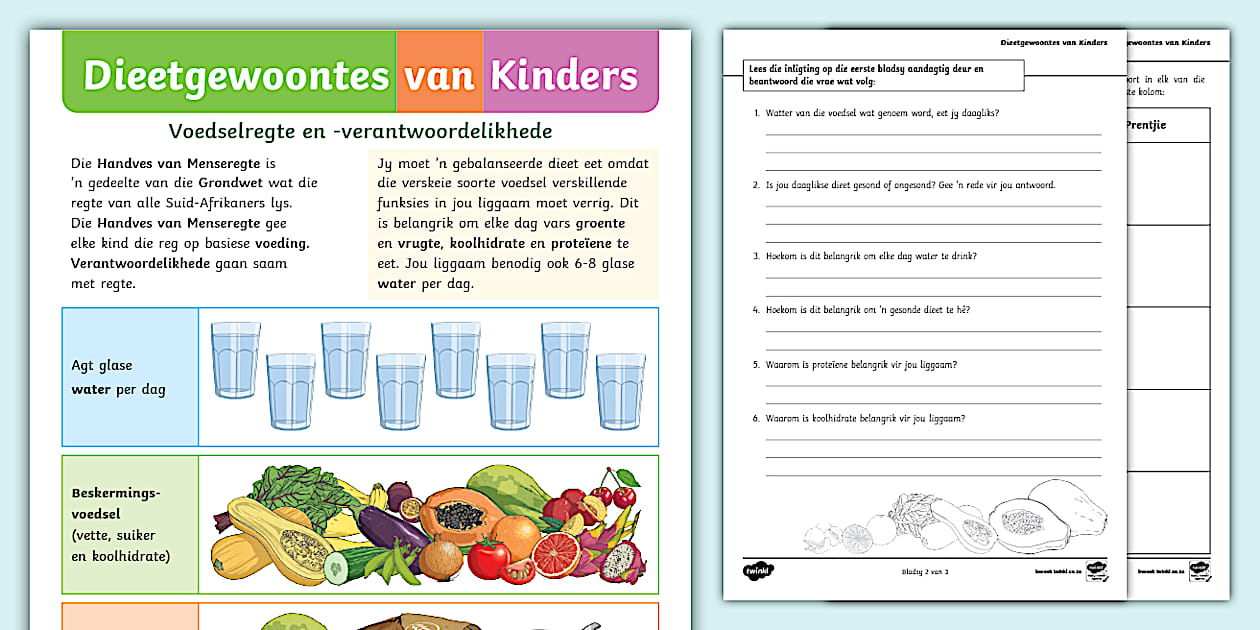 Dieetgewoontes van Kinders - Aktiwiteit (teacher made)