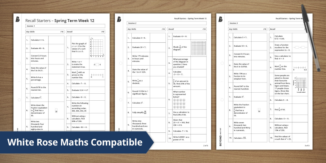 👉 White Rose Maths Recall Starter Year 7 Spring Term Week 12