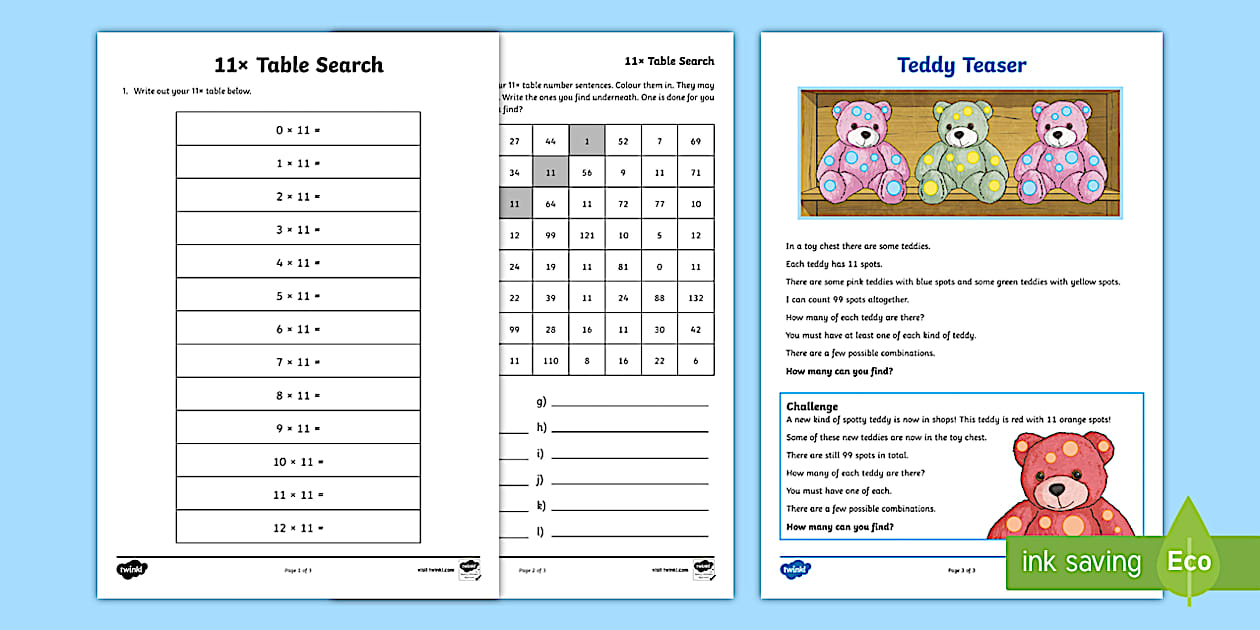 11 x Tables Search (teacher made) - Twinkl