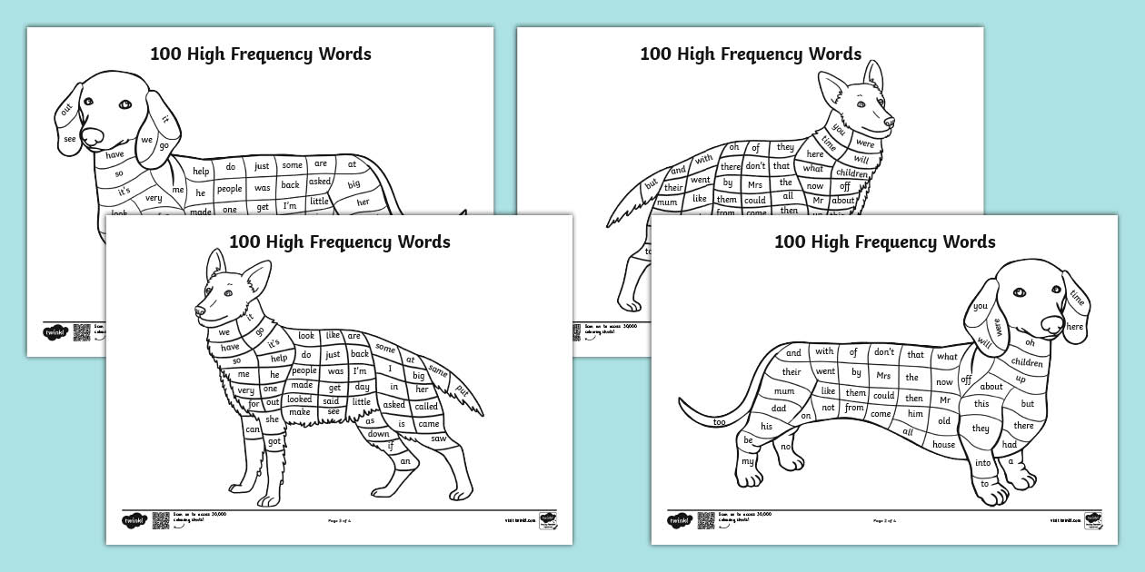 Editable 100 High Frequency Words Colouring Dog Worksheet
