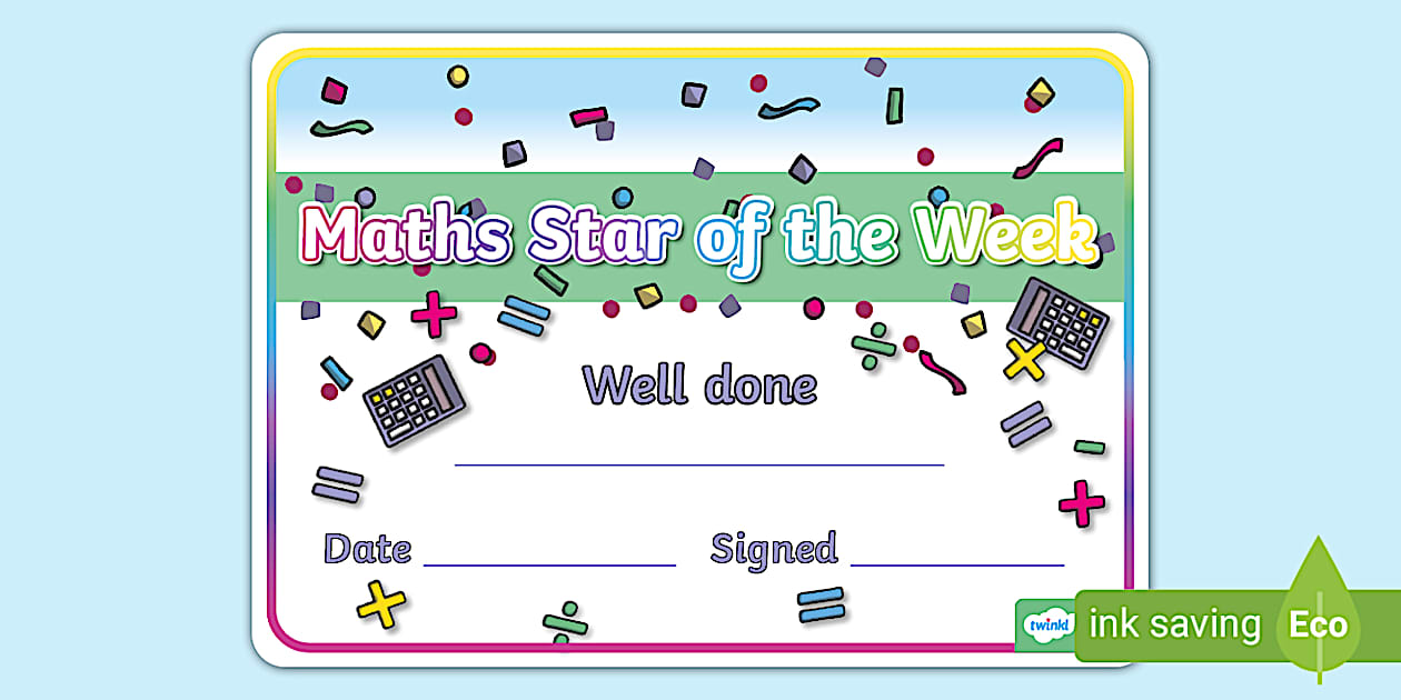 Maths Star of the Week Certificate - Twinkl - KS1 - Twinkl
