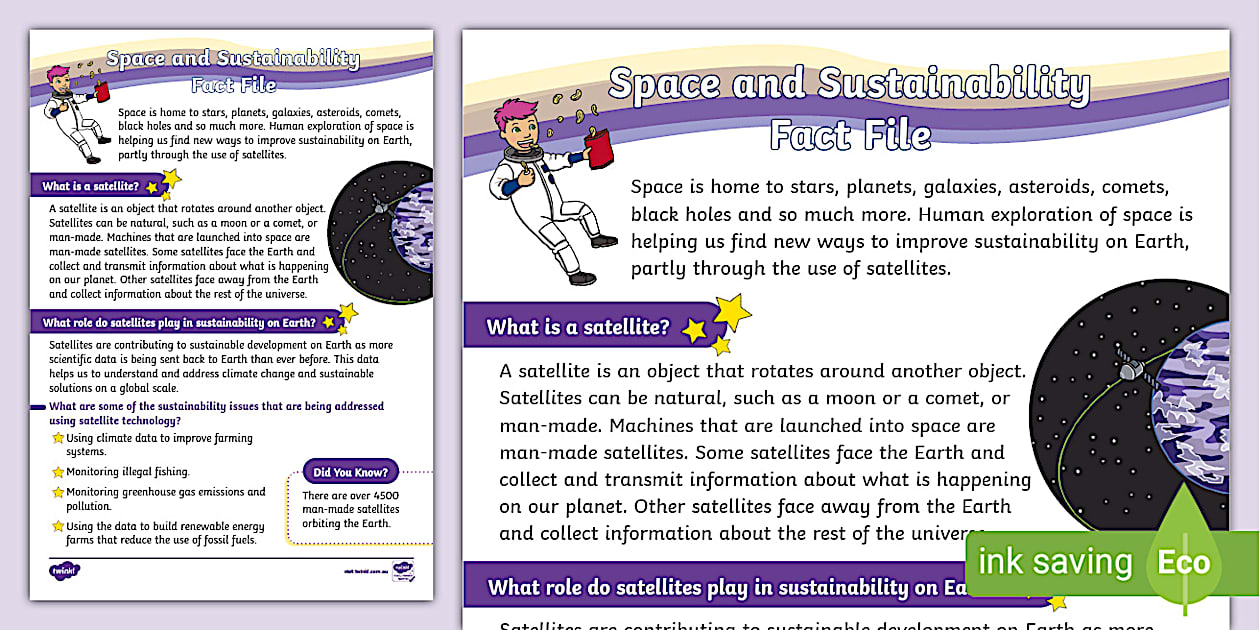 Space and Sustainability Fact File (teacher made) - Twinkl