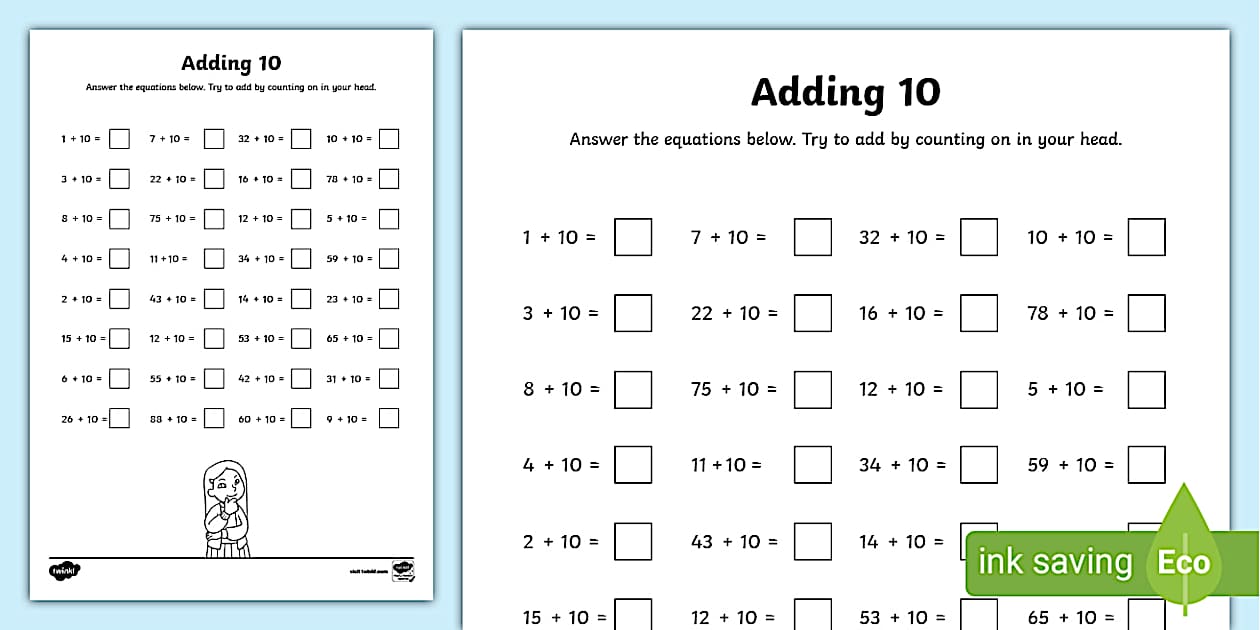 👉 Adding 10 Activity Sheet (teacher made) - Twinkl