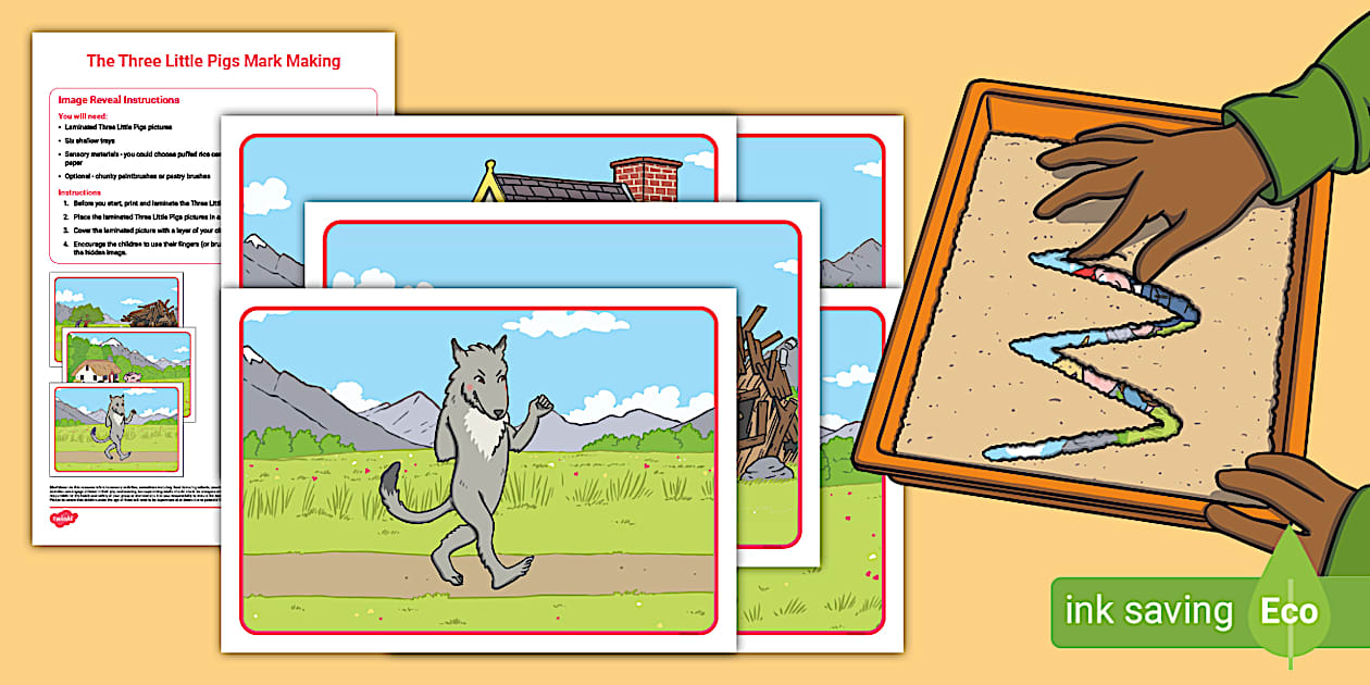 The Three Little Pigs Mark-Making Image Reveal | Twinkl