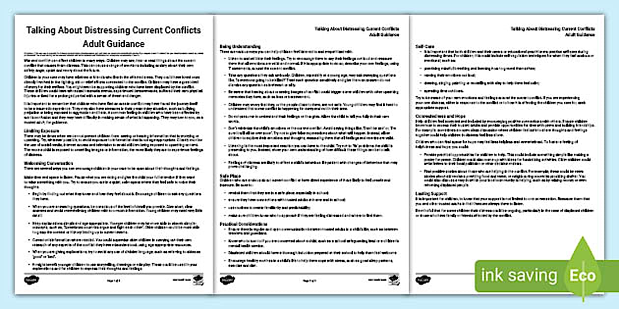 FREE! - Talking About Distressing Current Conflicts Adult Guidance