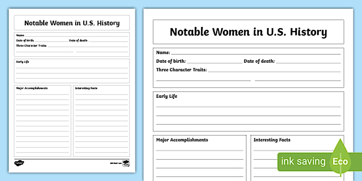 Graphic Organizer | Important Women in American History