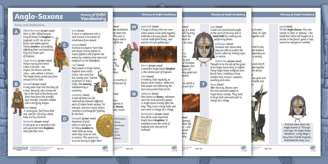 Anglo-Saxons KS2 Glossary of Useful Vocabulary - Twinkl
