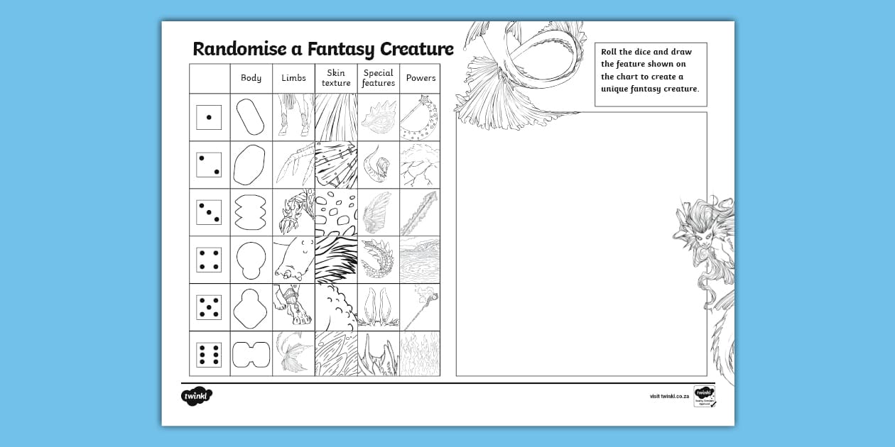 Randomise a Fantasy Creature Drawing Template - Twinkl