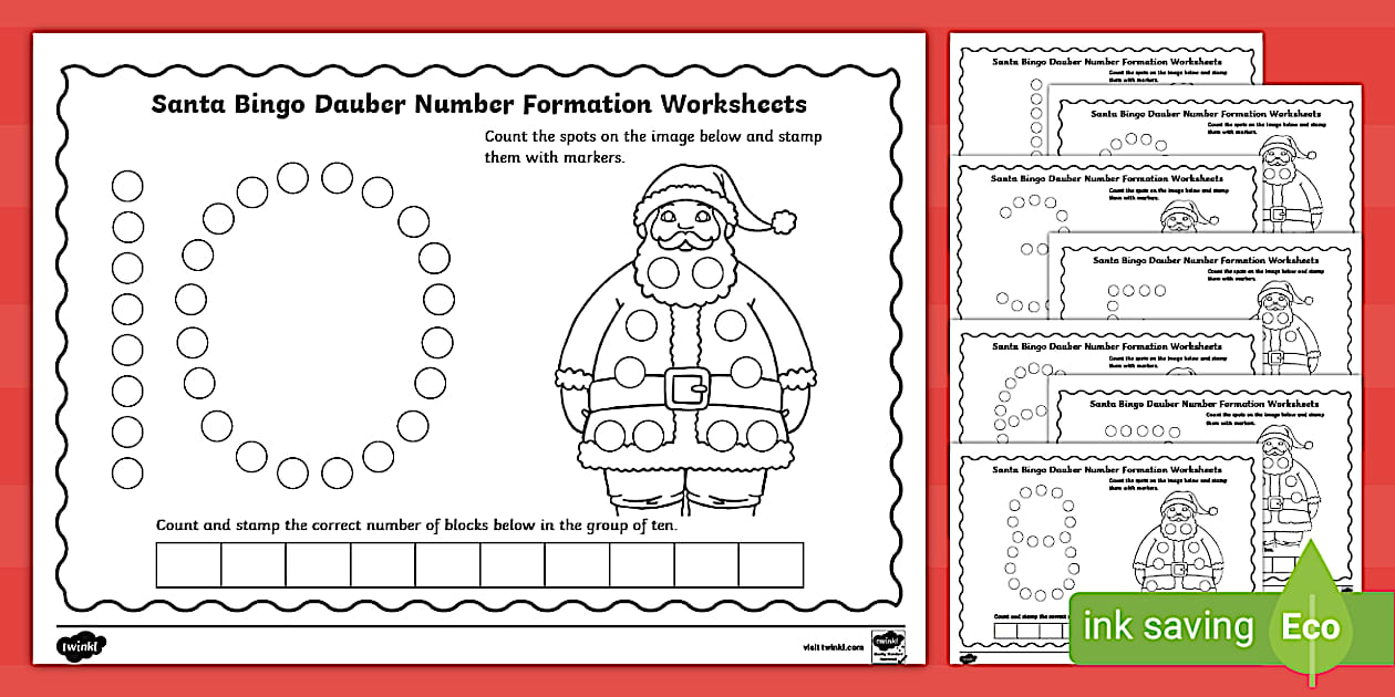 Santa Bingo Dauber Number Formation Worksheets - Twinkl