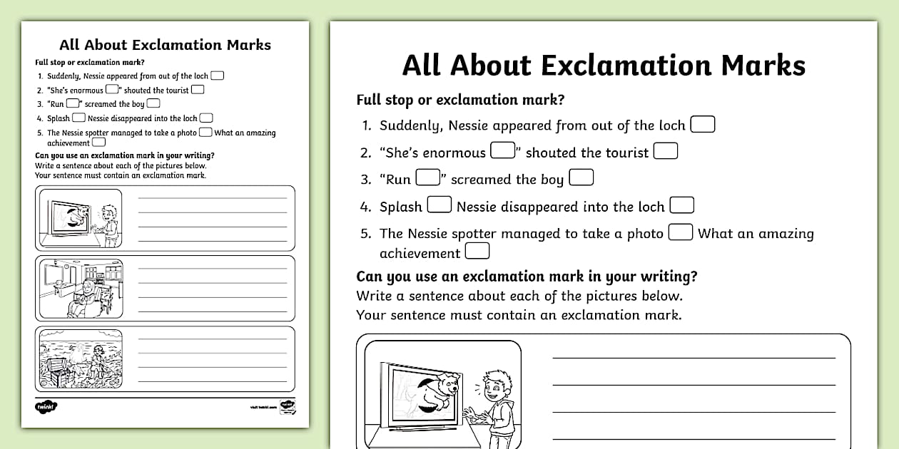 All About Exclamation Marks Activity Sheet (teacher made)