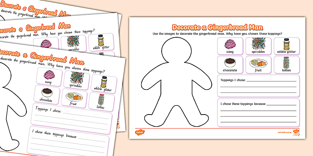 Decorate a Gingerbread Man Worksheet (Teacher-Made) - Twinkl