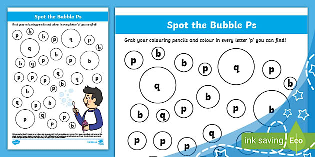 Spot the Bubble Ps Letter Recognition Activity - Twinkl