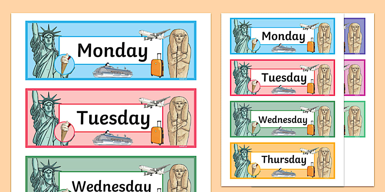 Travel-Themed Days of the Week Display Cards - Twinkl