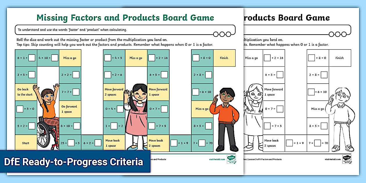 👉 Planit Maths Missing Factors and Products Board Game