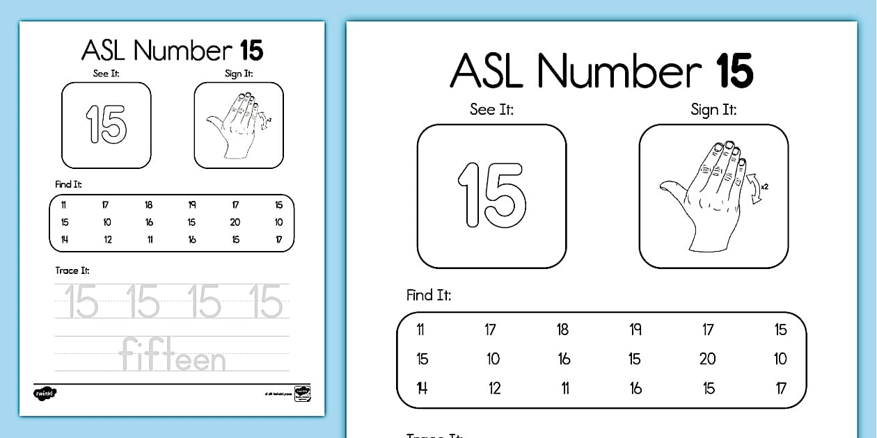ASL Number 15 Worksheet (Lehrer gemacht) - Twinkl