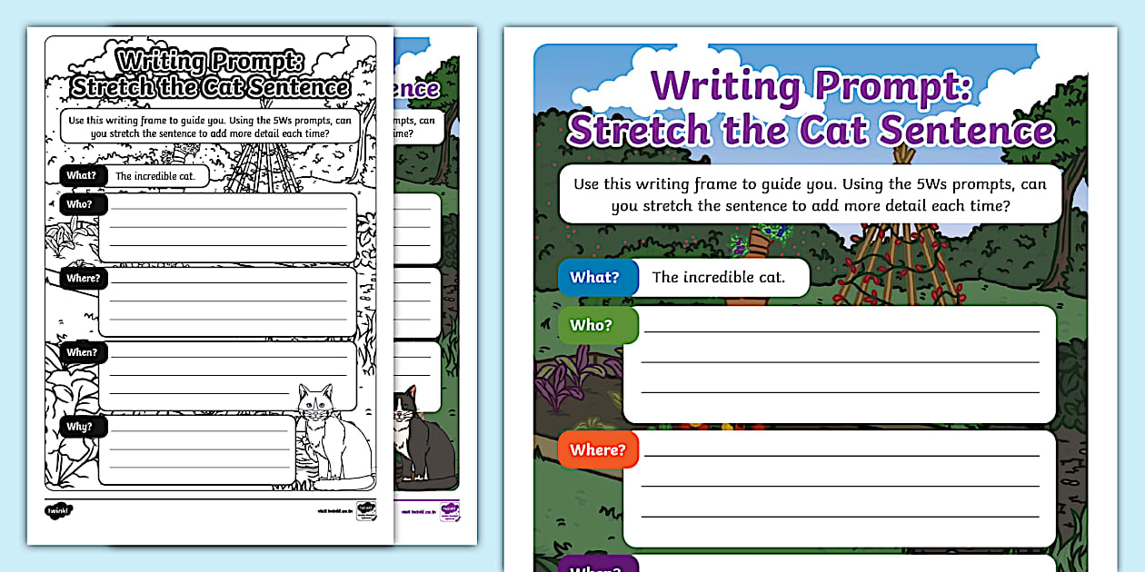 Writing Prompt: Stretch the Cat Sentence - Twinkl